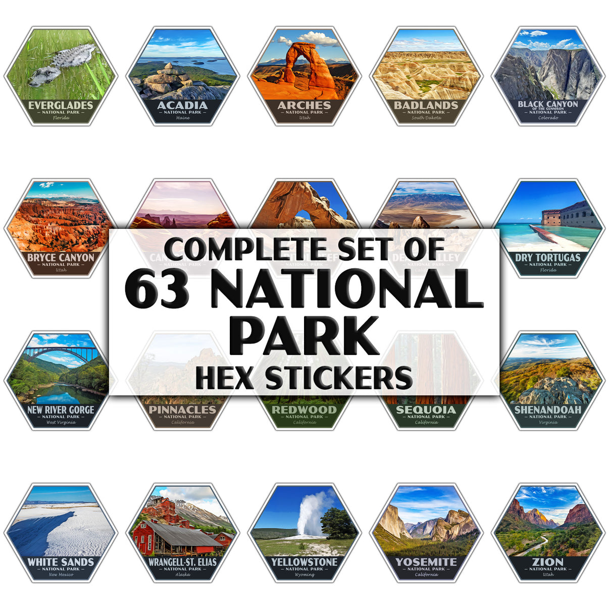 63 National Park Stickers (US Parks-Complete Set) - Hex – Just Go ...