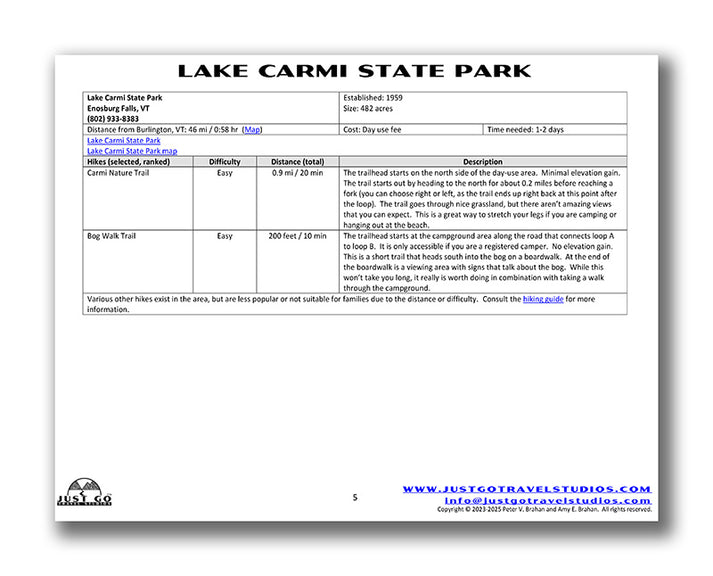 Lake Carmi State Park Itinerary (Digital Download) – Just Go Travel Studios