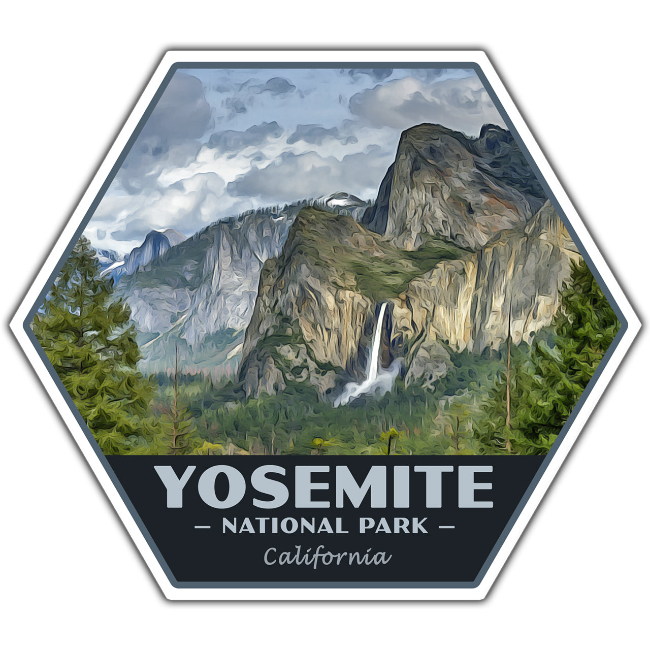 Yosemite National Park Sticker (Yosemite Falls and Half Dome) - Hex ...