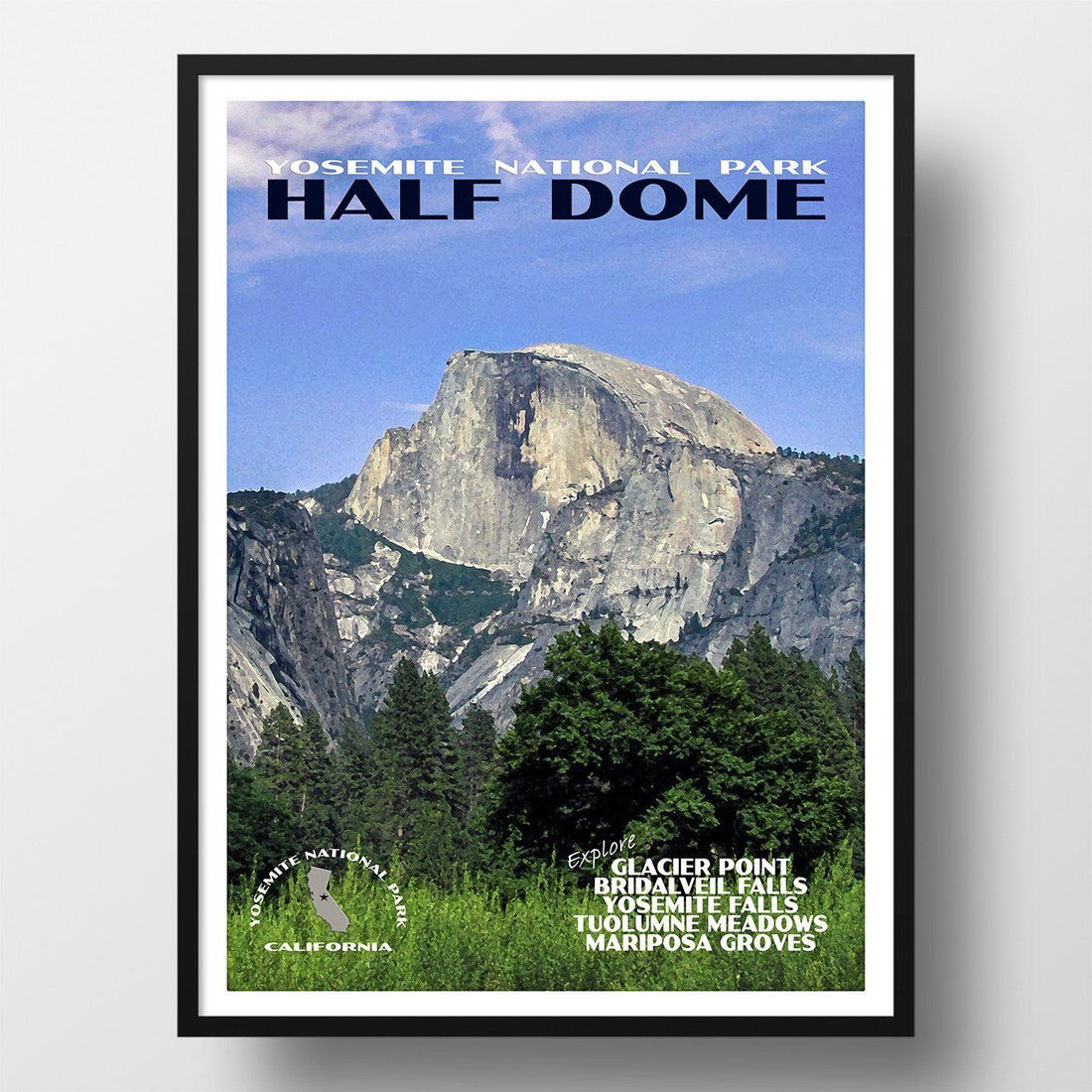 Yosemite National Park Poster-Half Dome with Blue Sky – Just Go Travel ...
